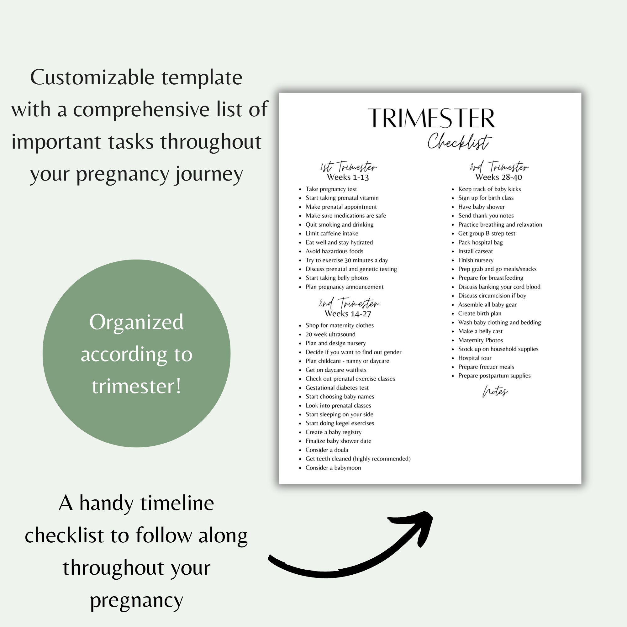 Pregnancy Trimester Checklist | Pregnancy Trimester Printable ...