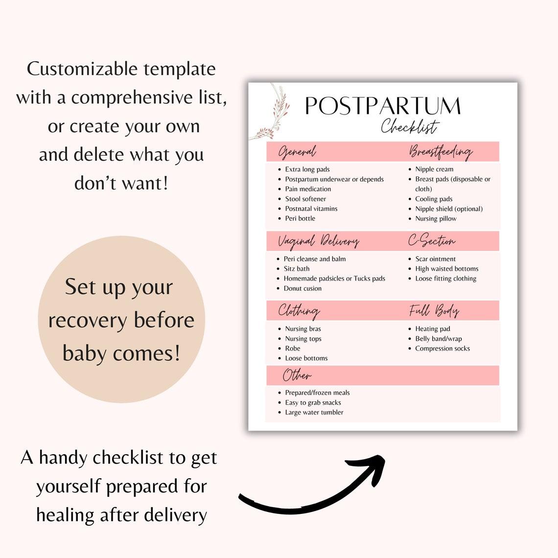 Postpartum Checklist | Postpartum Recovery Checklist | Postpartum ...
