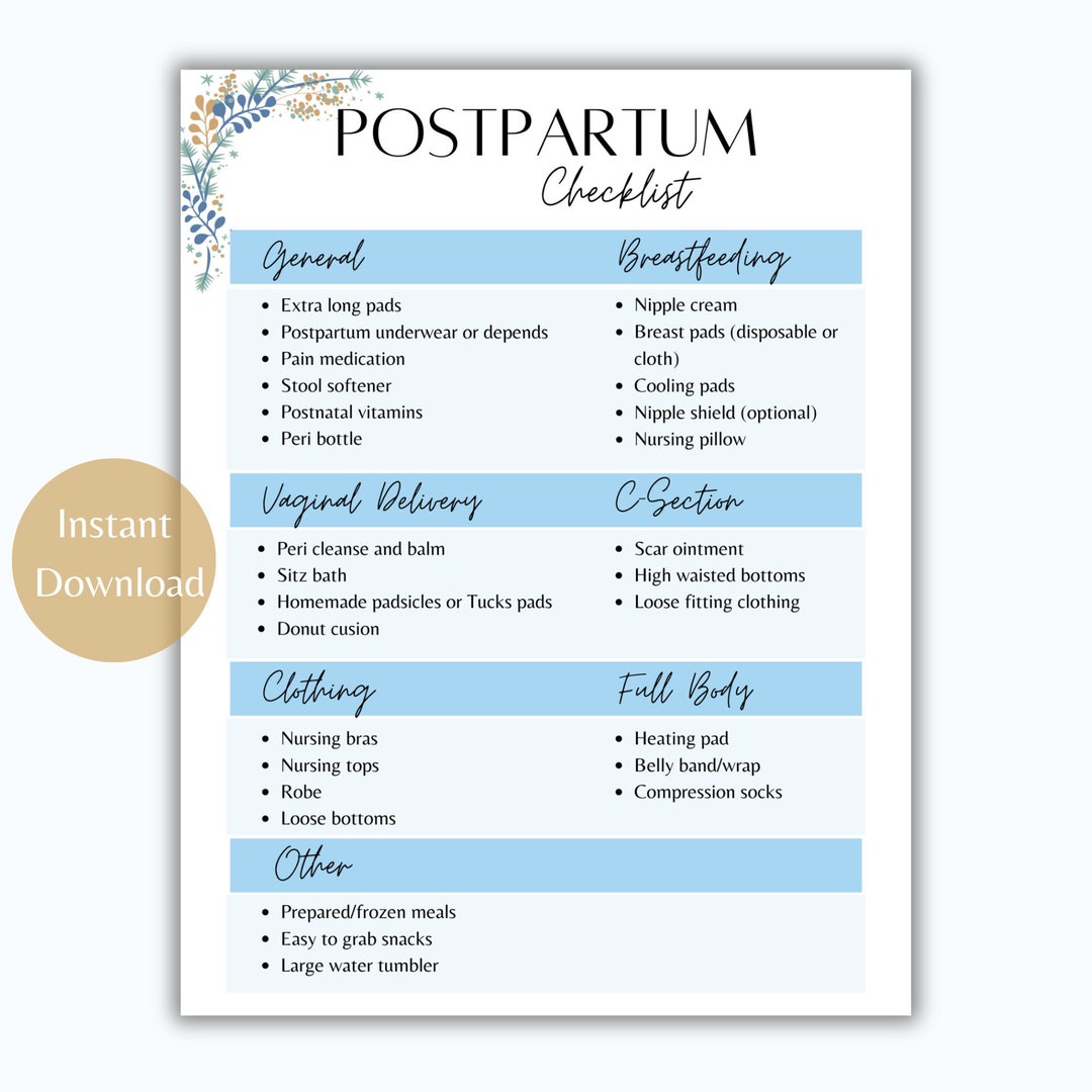 Postpartum Checklist | Postpartum Recovery Checklist | Postpartum ...