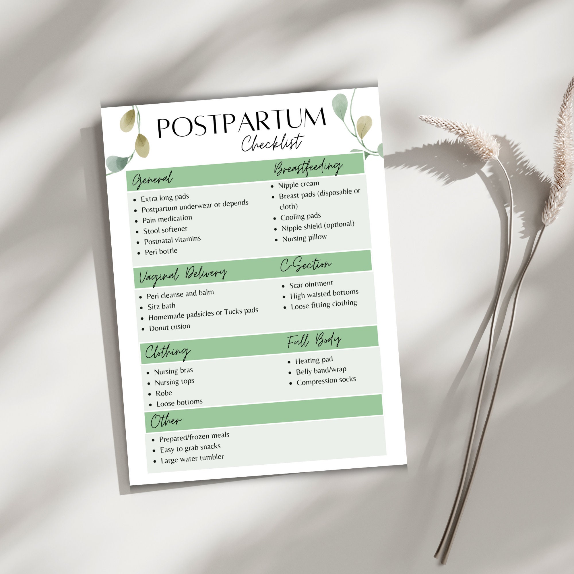 Postpartum Checklist | Postpartum Recovery Checklist | Postpartum ...