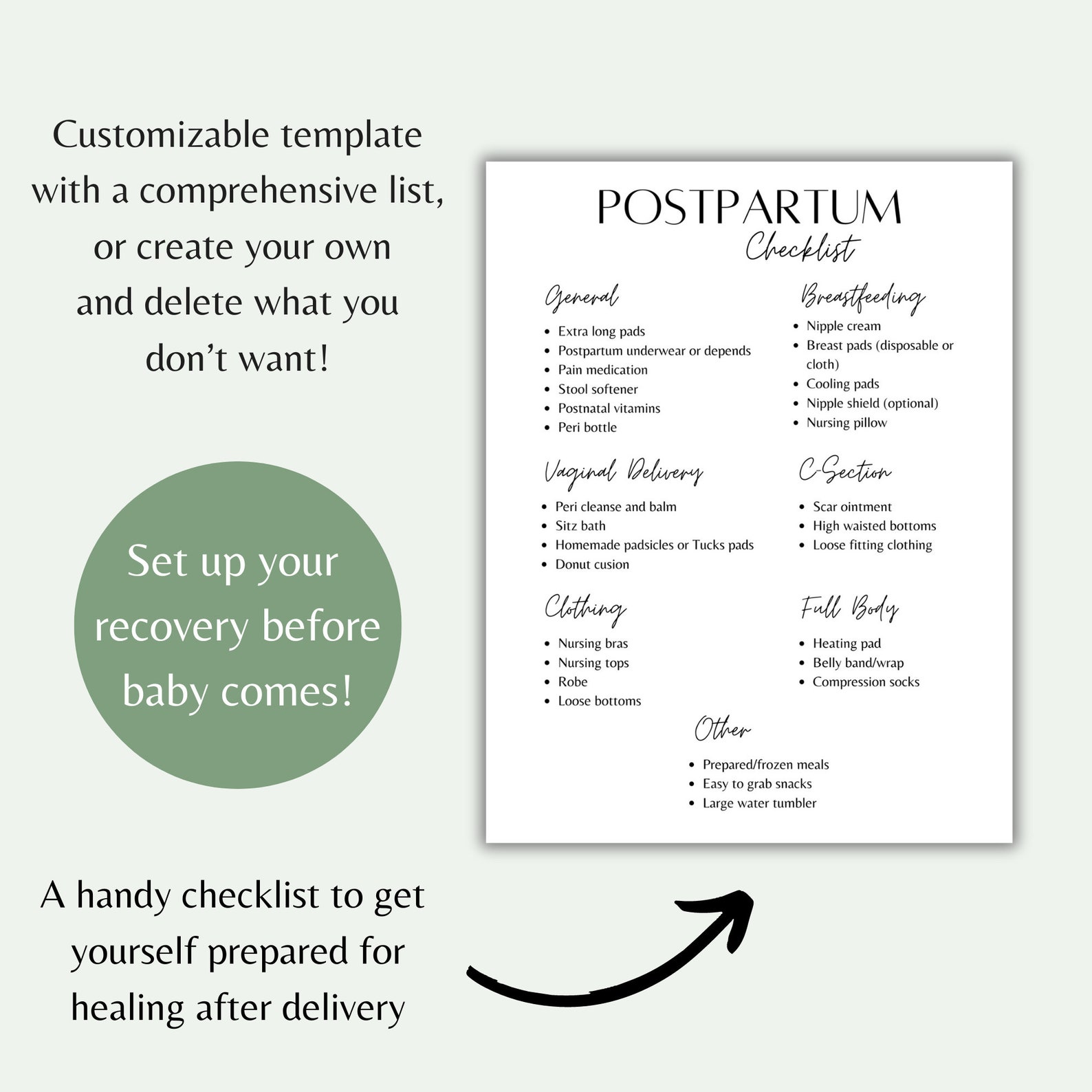 Postpartum Checklist | Postpartum Recovery Checklist | Postpartum ...
