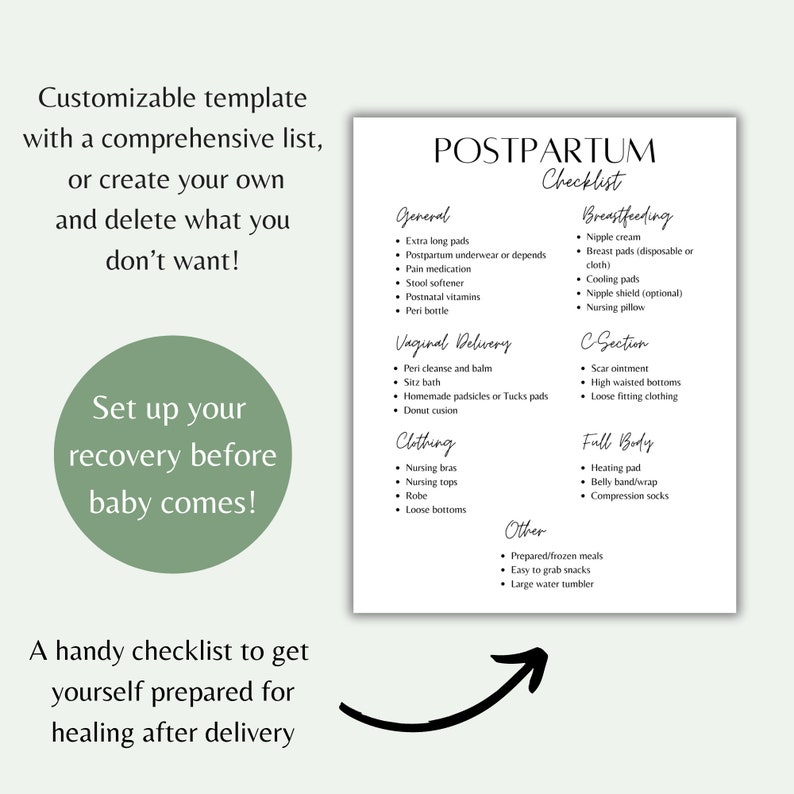 Postpartum Checklist | Postpartum Recovery Checklist | Postpartum ...