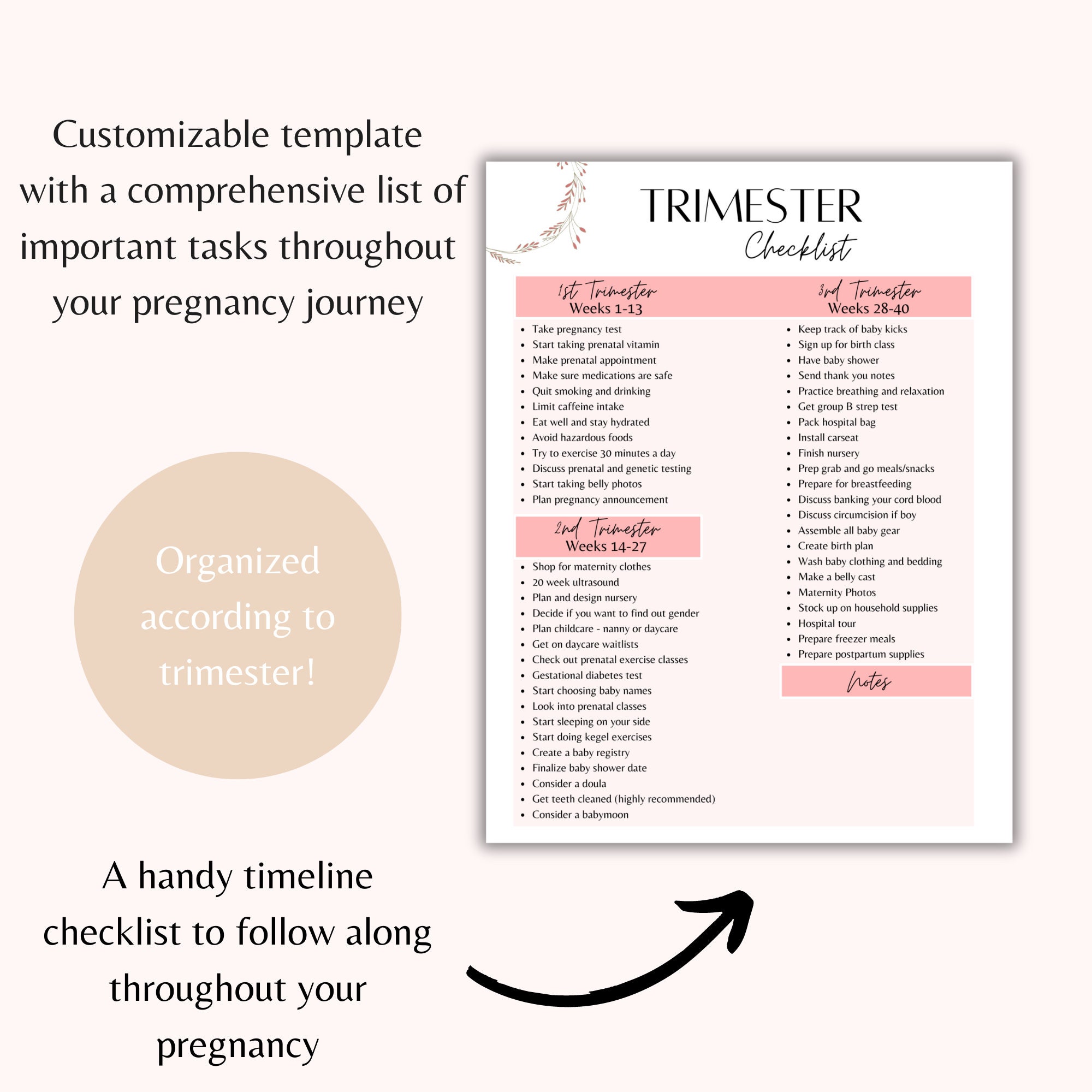 Pregnancy Trimester Checklist Pregnancy Trimester Printable Pregnancy ...