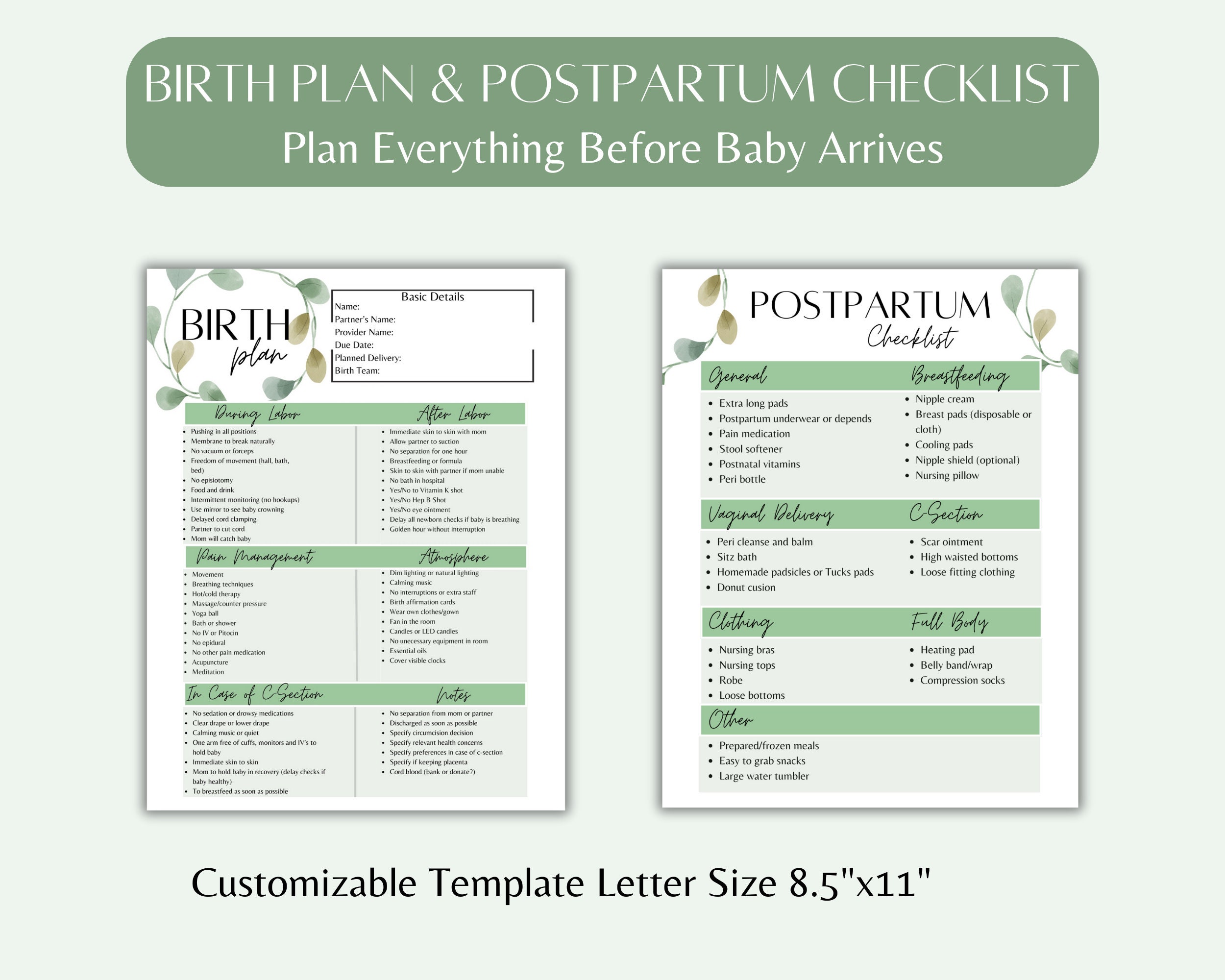 Pregnancy Checklist Bundle | Pregnancy Planner Bundle | Birth Plan ...