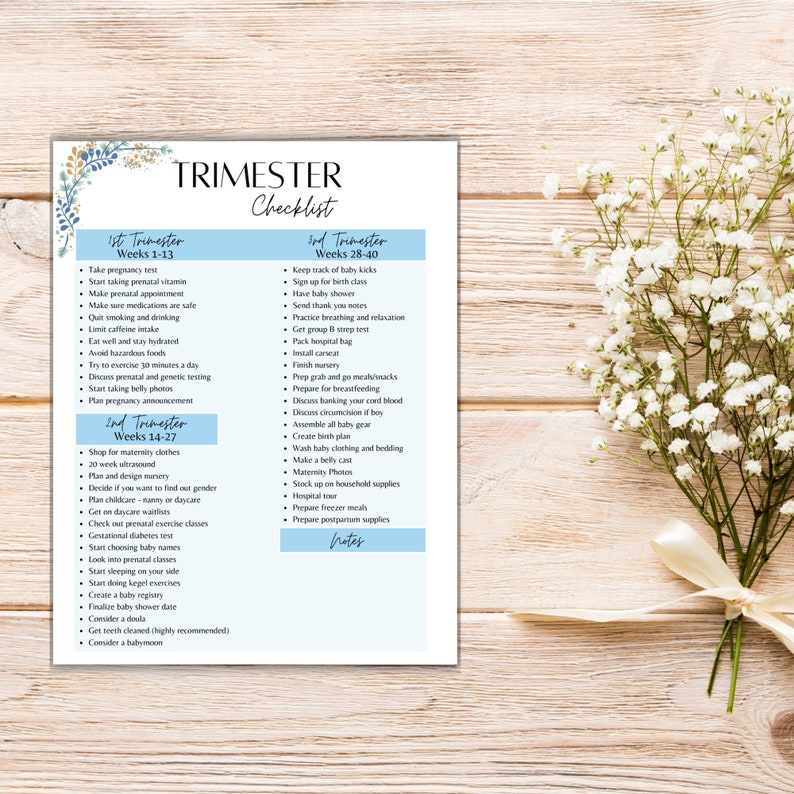 Pregnancy Trimester Checklist | Pregnancy Trimester Printable ...