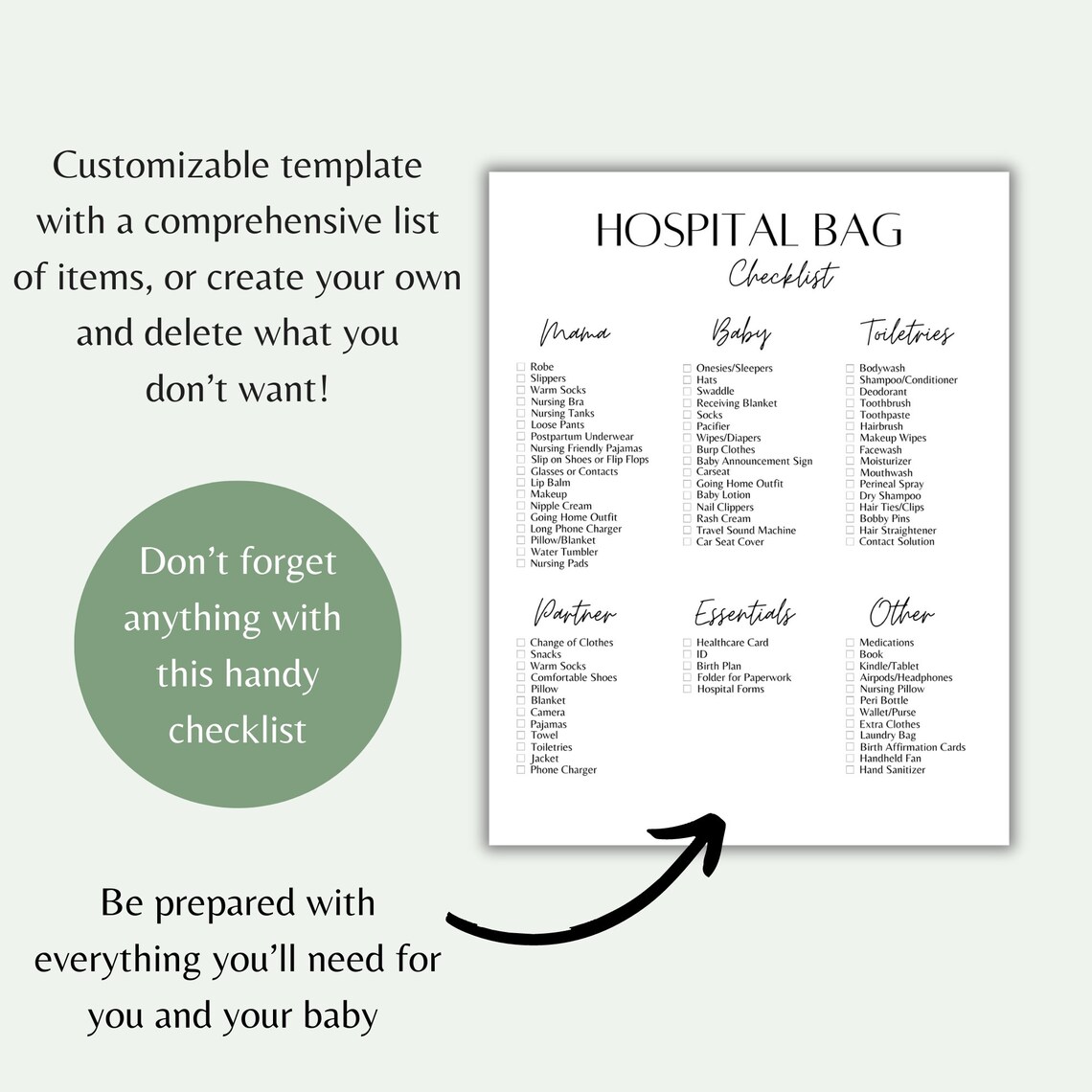 Hospital Bag Checklist | Hospital Bag Checklist Printable | Hospital ...