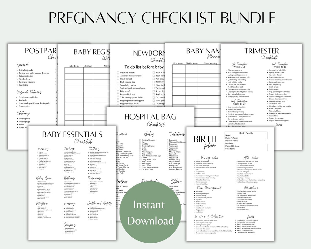 Pregnancy Checklist Bundle | Pregnancy Planner Bundle | Birth Plan ...