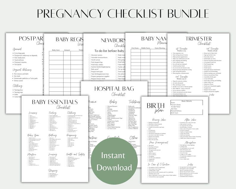 Pregnancy Checklist Bundle | Pregnancy Planner Bundle | Birth Plan ...