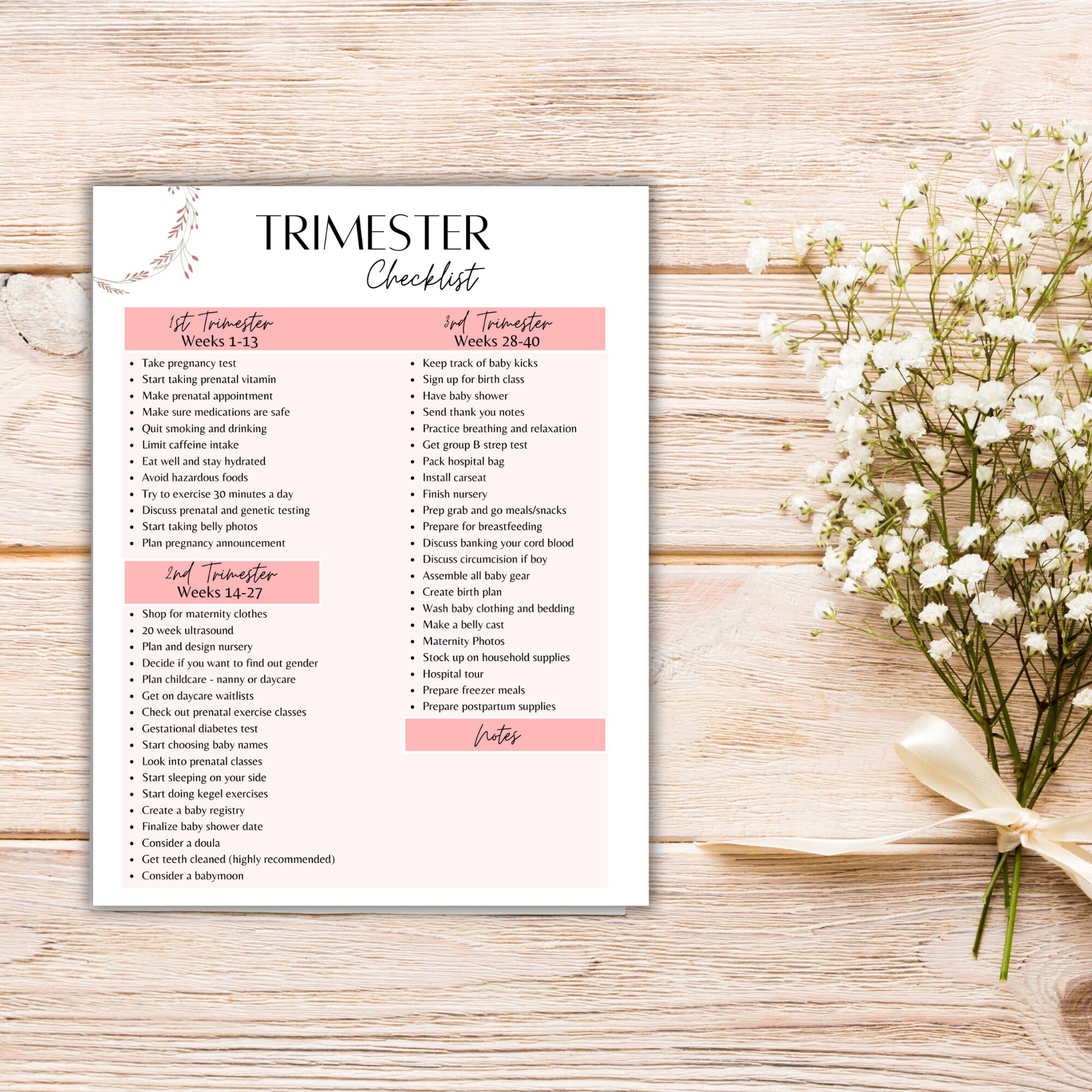 Pregnancy Trimester Checklist Pregnancy Trimester Printable Pregnancy ...