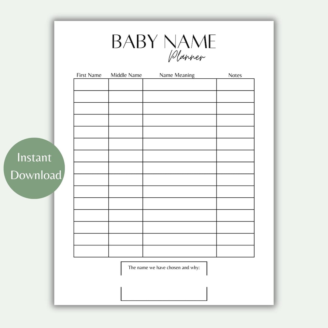 Baby Name Planner | Baby Name Tracker Printable | Baby Name Ideas ...