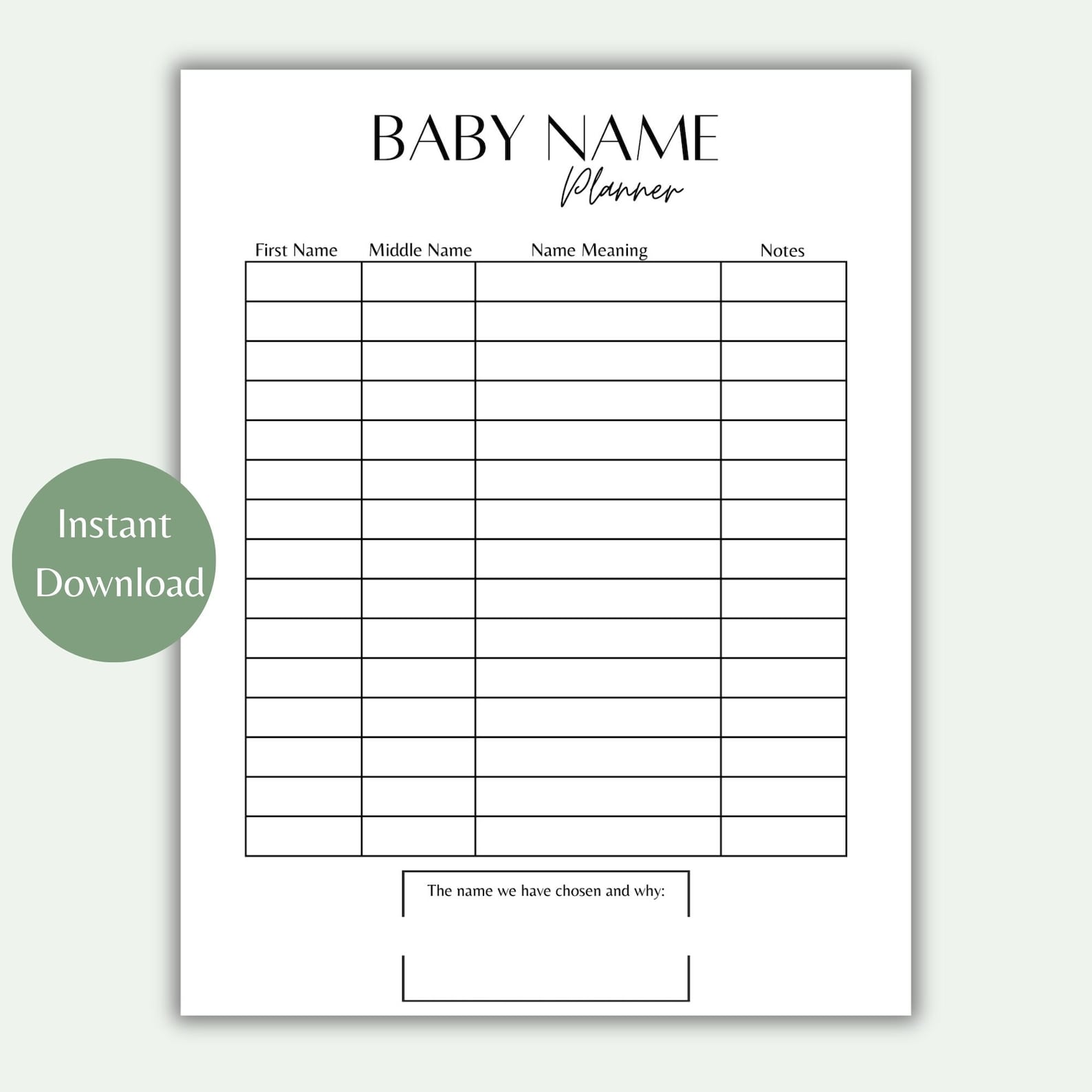 Baby Name Planner Baby Name Tracker Printable Baby Name Ideas Pregnancy ...