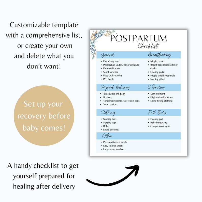 Postpartum Checklist | Postpartum Recovery Checklist | Postpartum ...