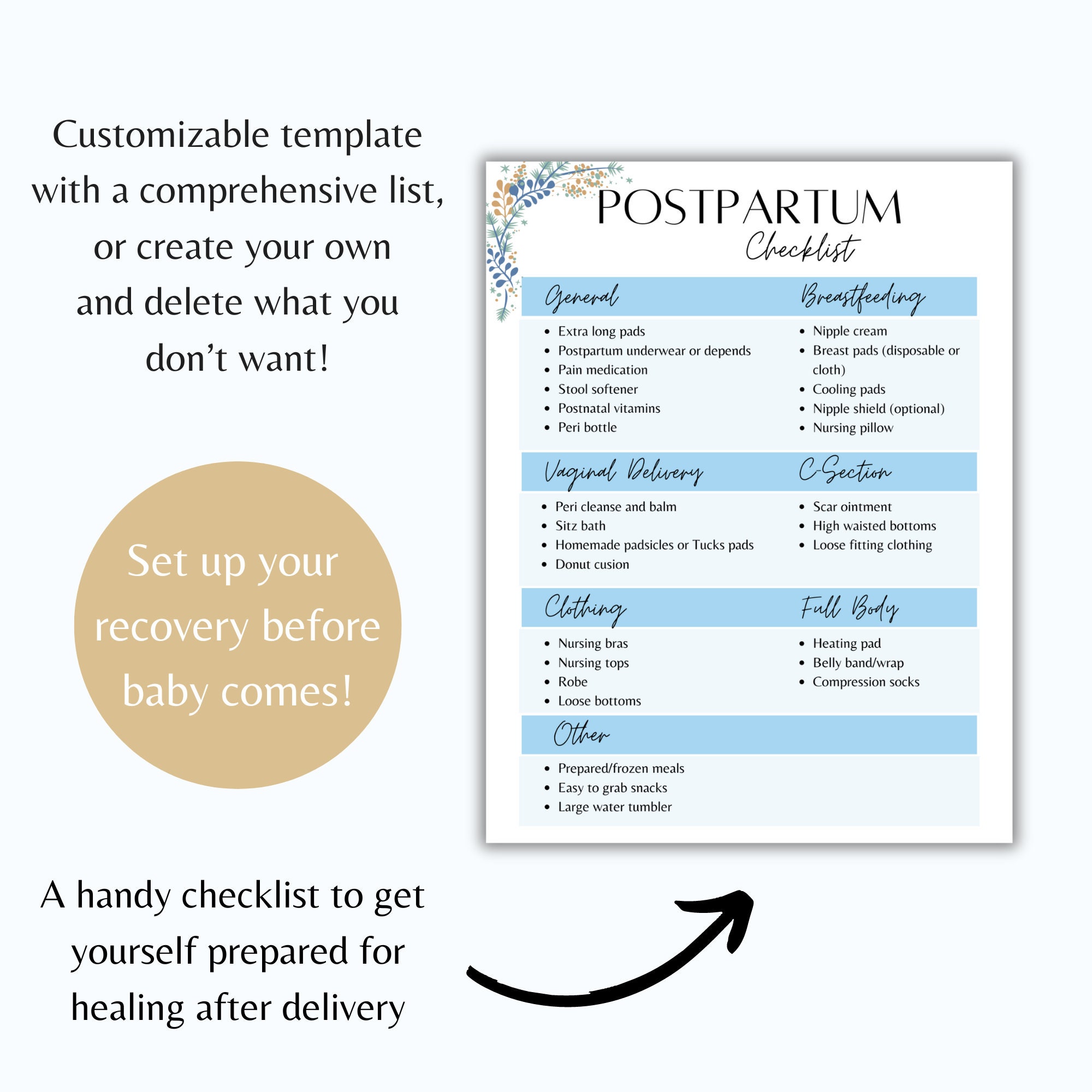 Postpartum Checklist | Postpartum Recovery Checklist | Postpartum ...