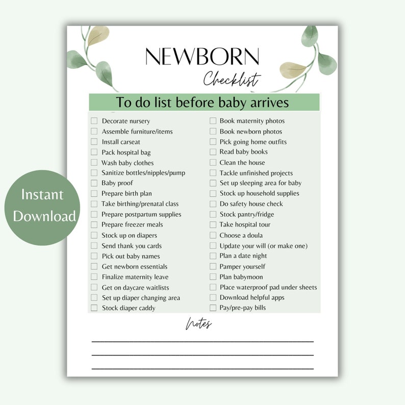 Newborn to Do List | Newborn Checklist | Baby to Do List Printable ...