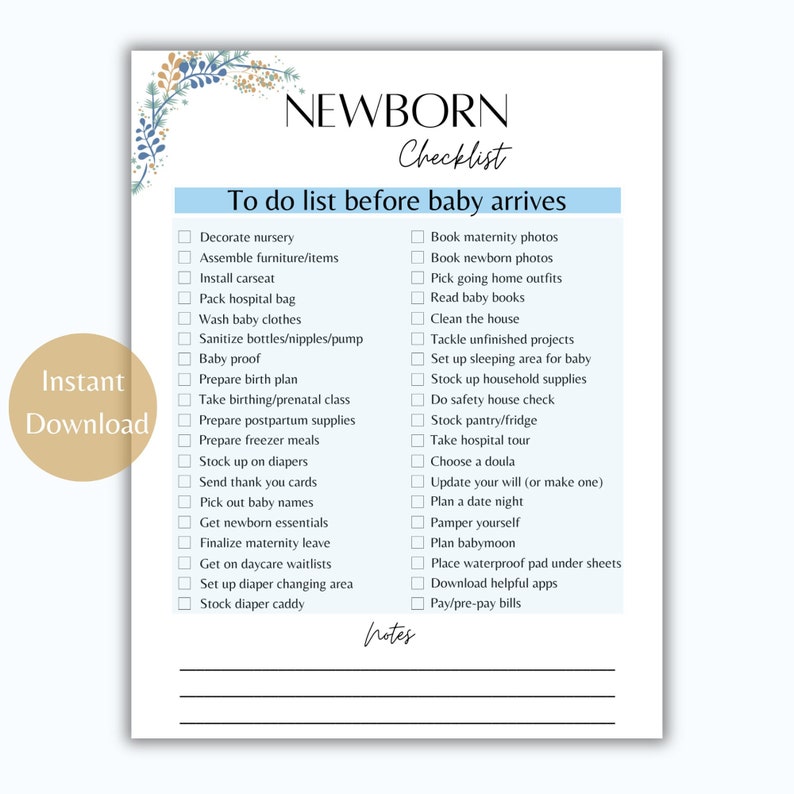 Newborn to Do List Newborn Checklist Baby to Do List Printable ...