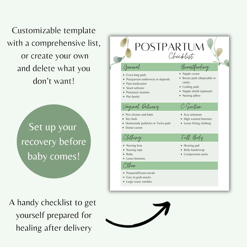 Postpartum Checklist | Postpartum Recovery Checklist | Postpartum ...