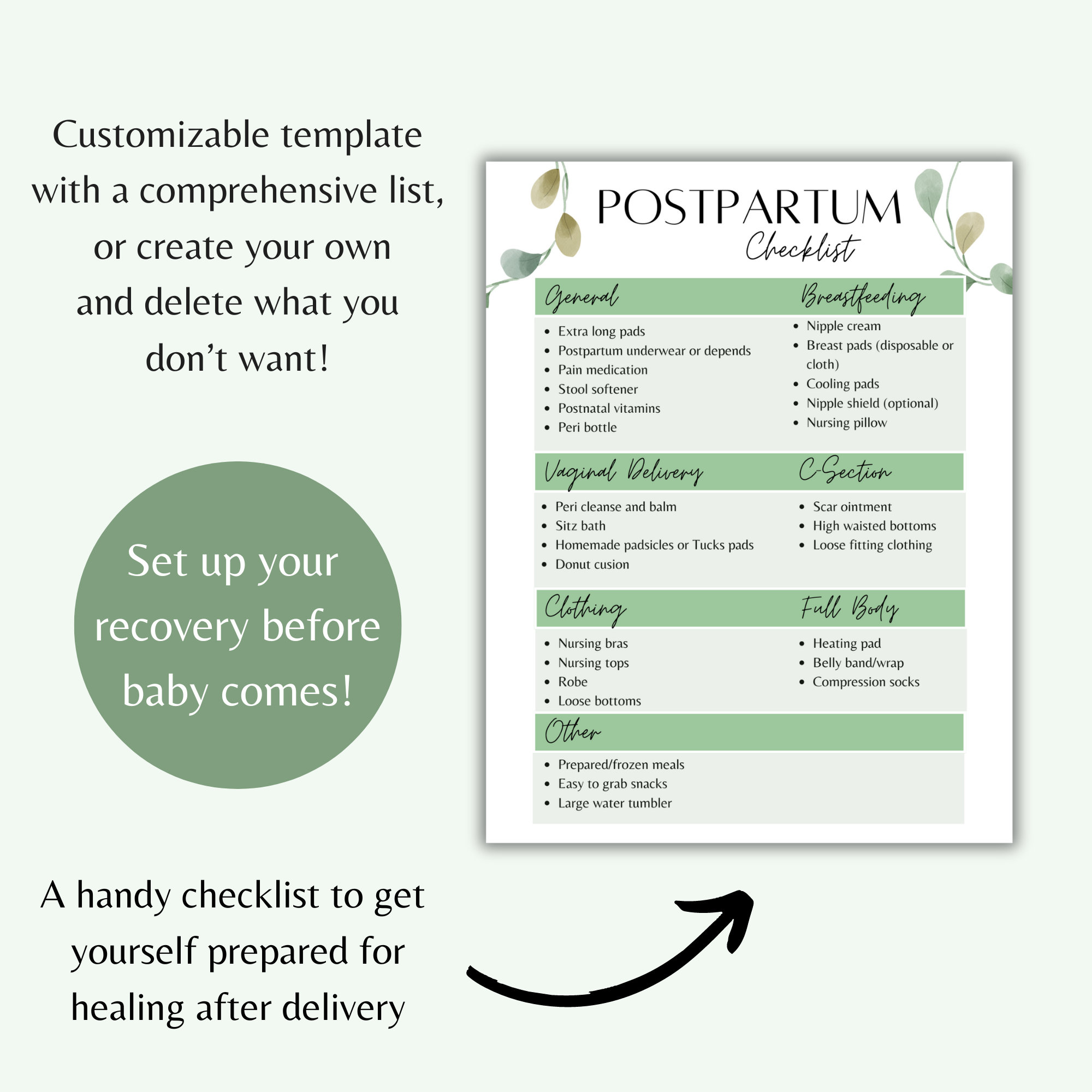 Postpartum Checklist | Postpartum Recovery Checklist | Postpartum ...