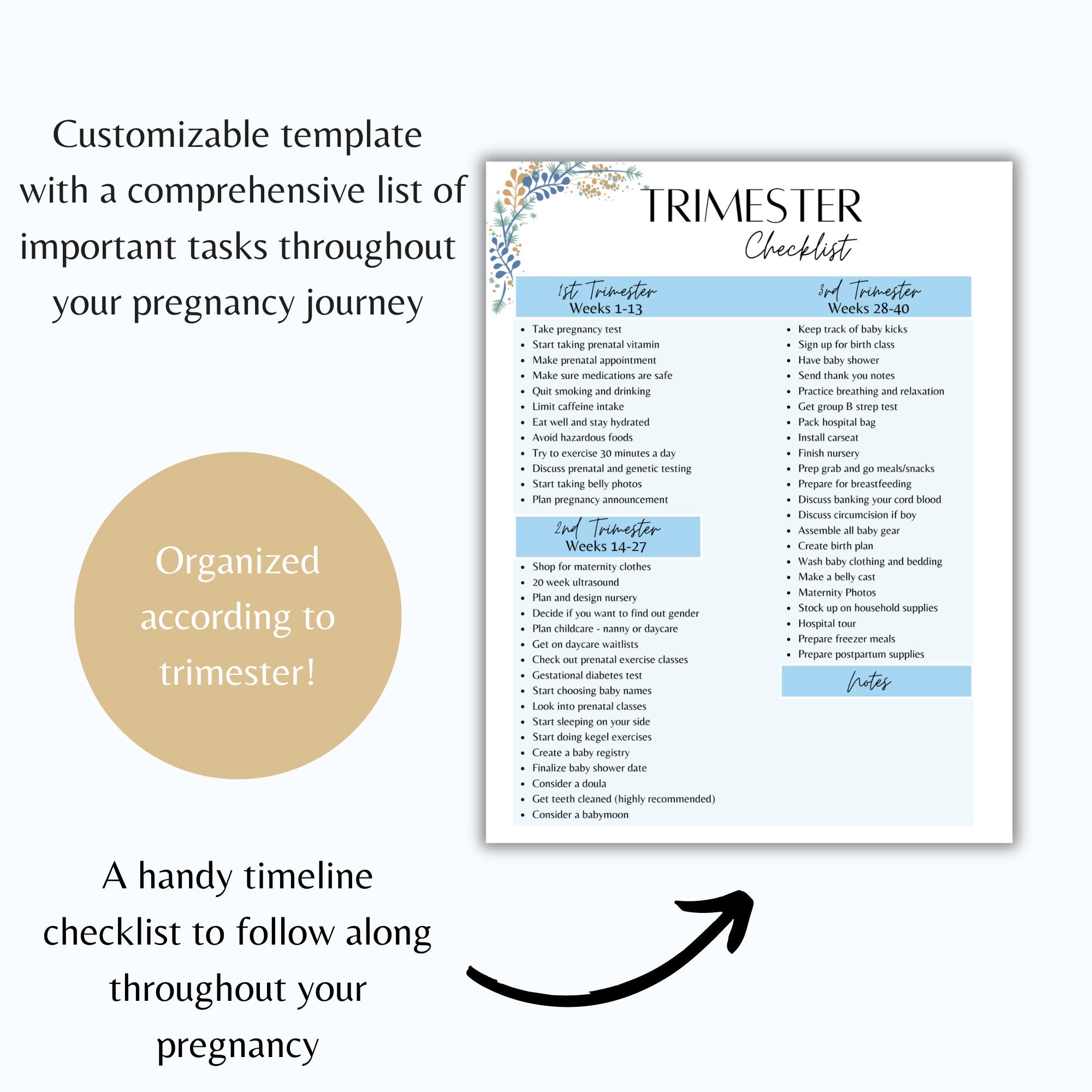 Pregnancy Trimester Checklist Pregnancy Trimester Printable Pregnancy ...