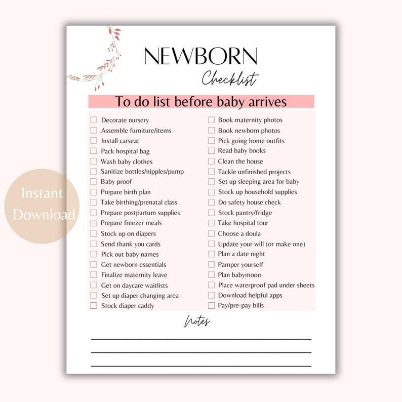 Newborn to Do List | Newborn Checklist | Baby to Do List Printable ...
