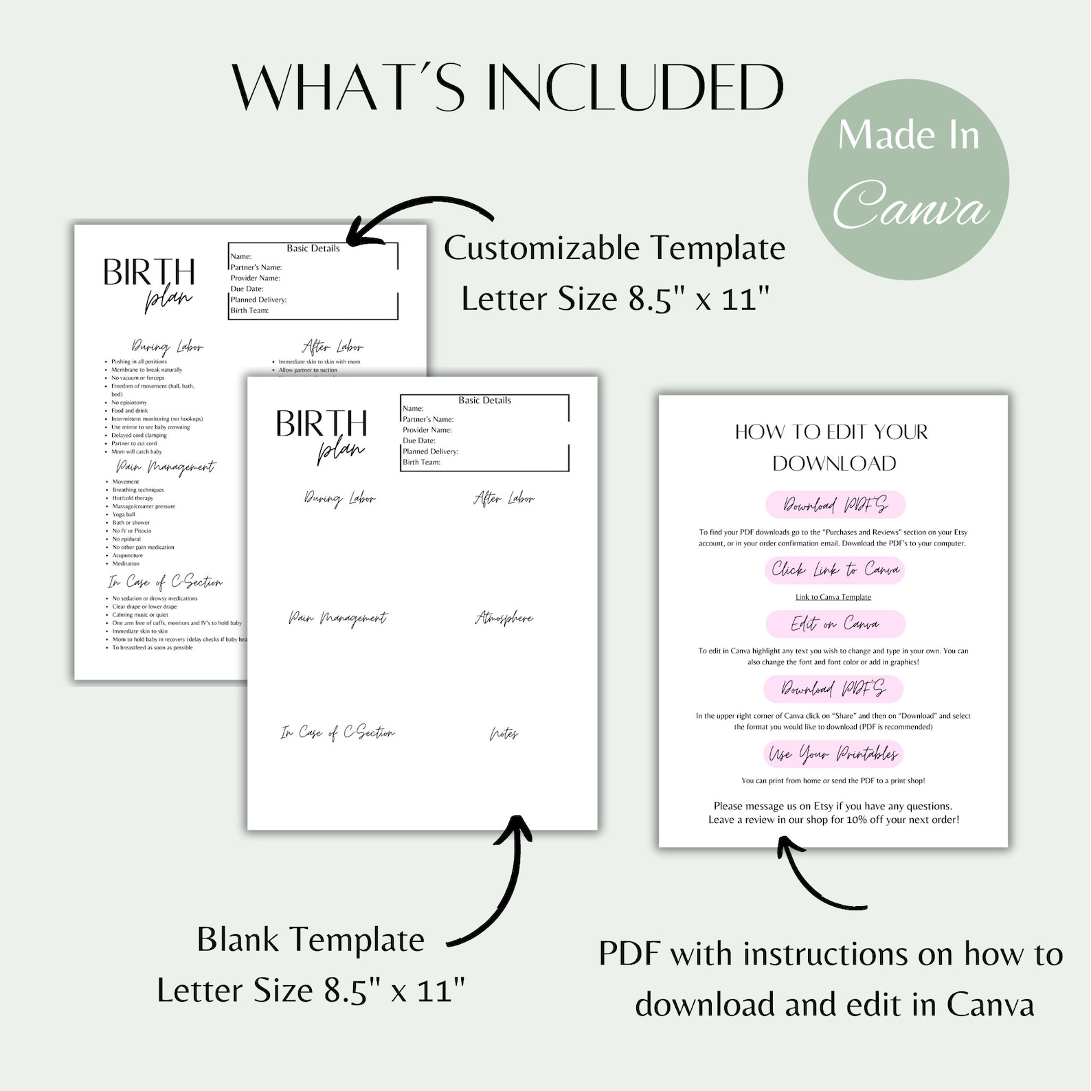 Editable Birth Plan Template | Birth Preferences | Printable Birth Plan ...