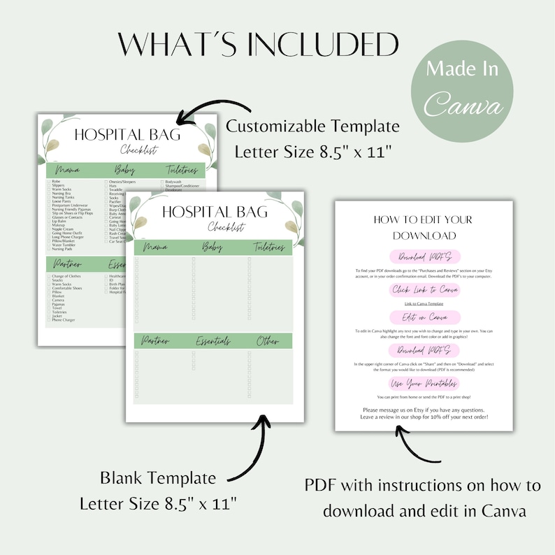 Hospital Bag Checklist | Hospital Bag Checklist Printable | Hospital ...