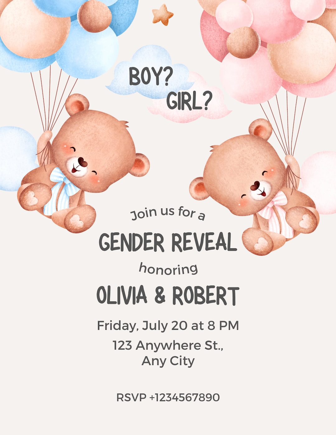 Printable Gender Reveal Party Invitation Editable PDF - Etsy
