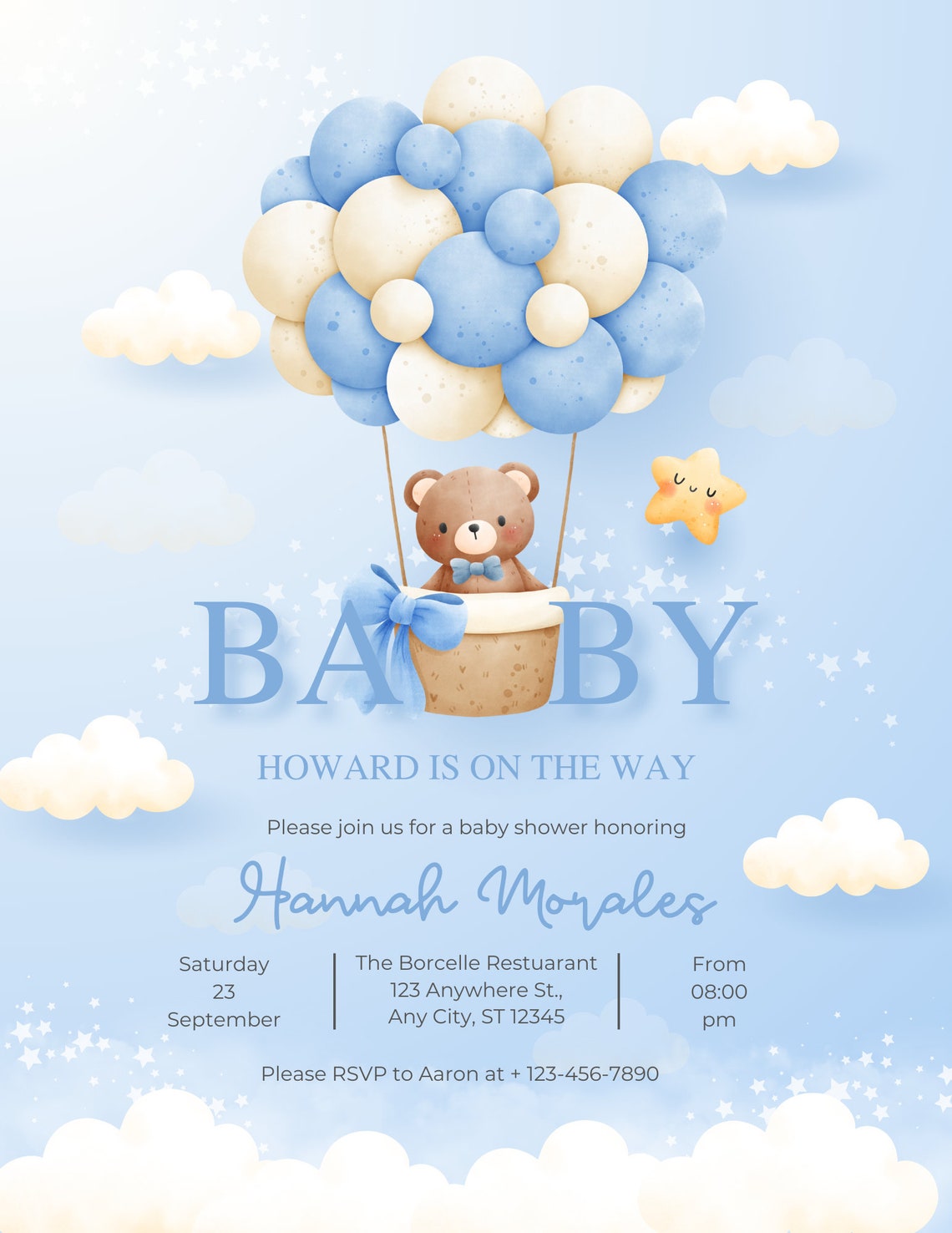 Printable Blue Baby Shower Invitation Editable PDF - Etsy