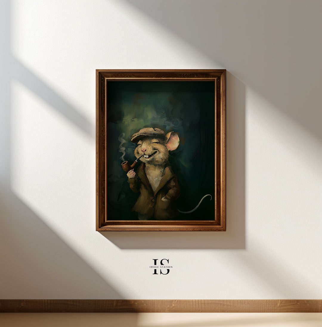 Charming Mouse Smoking a Pipe Oil Painting Mouse Portrait Wall Art ...
