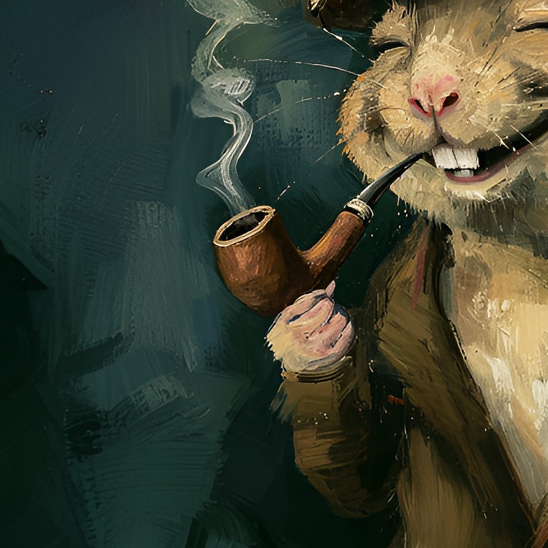 Charming Mouse Smoking a Pipe Oil Painting Mouse Portrait Wall Art ...