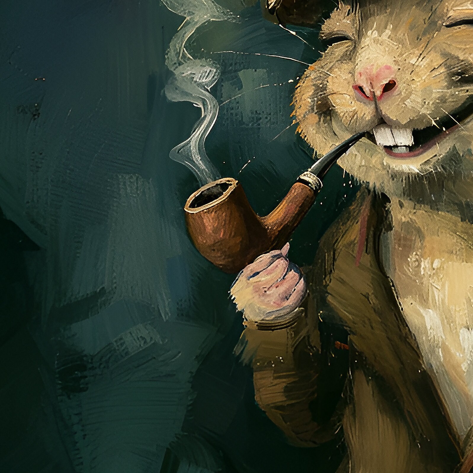 Charming Mouse Smoking a Pipe Oil Painting Mouse Portrait Wall Art ...