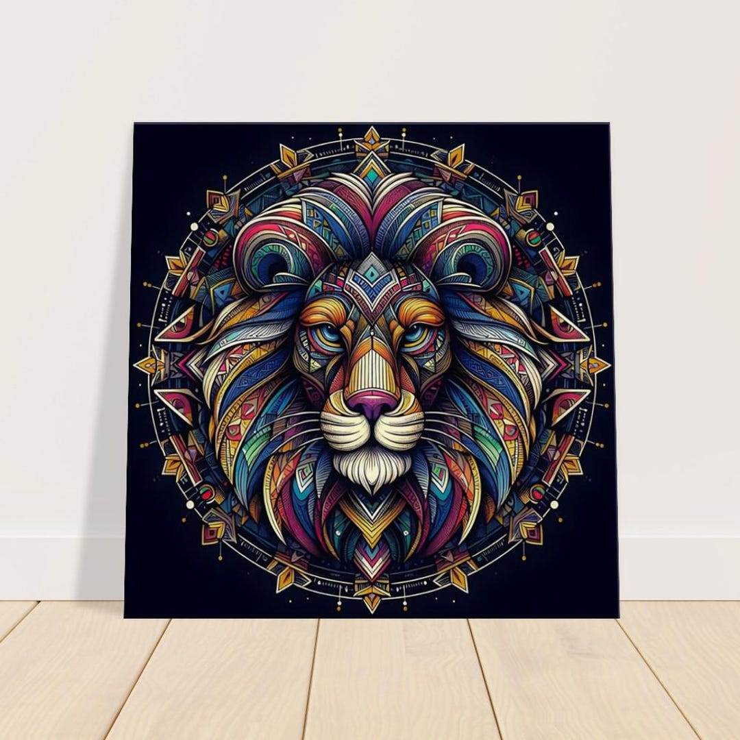 Sacred Lion Wall Art Geometric Lion Canvas King Lion 3D Picture Home ...