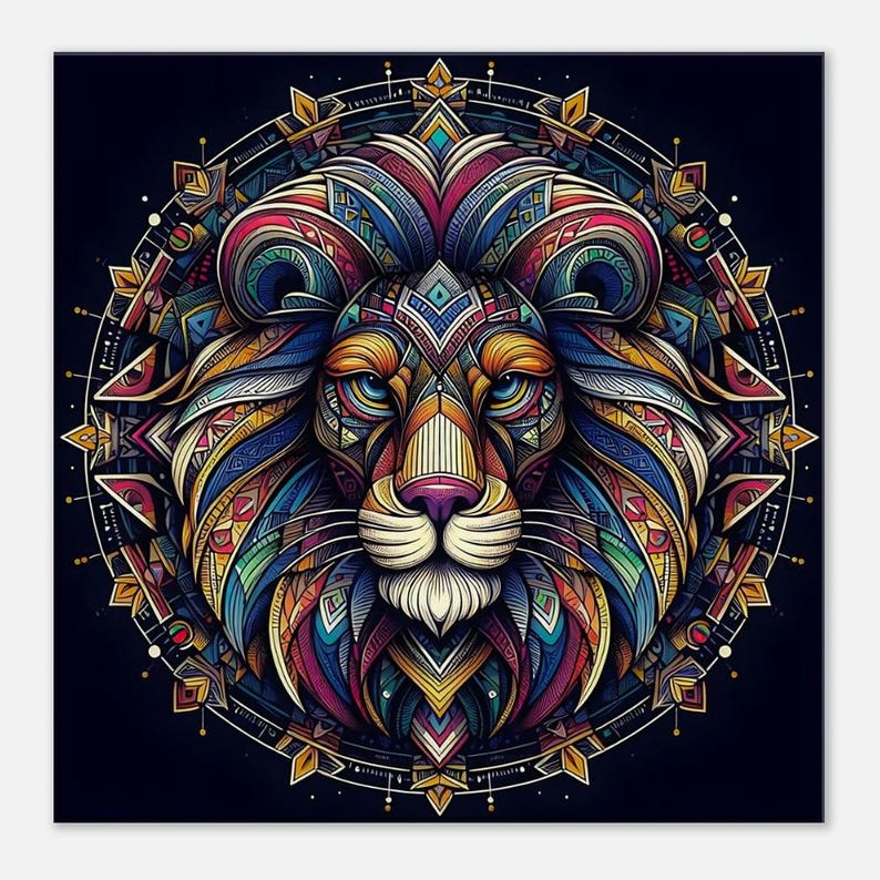 Sacred Lion Wall Art Geometric Lion Canvas King Lion 3D Picture Home ...
