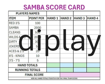 Samba Score Sheet Template, Printable Samba Score Sheet, Samba Card ...