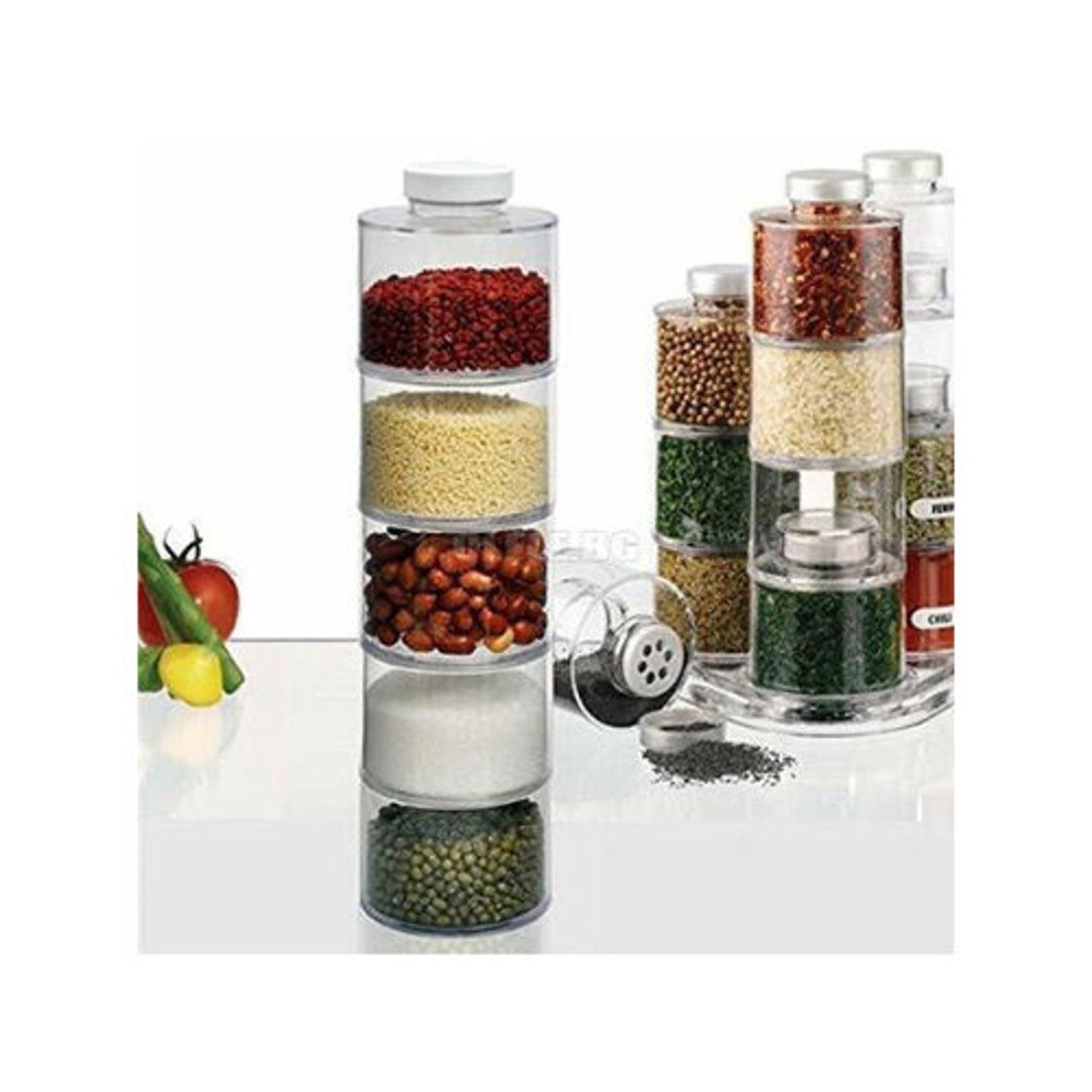 Acrylic Kitchen Spice Tower Jars Seasoning Rack Carousel 12 Storage ...