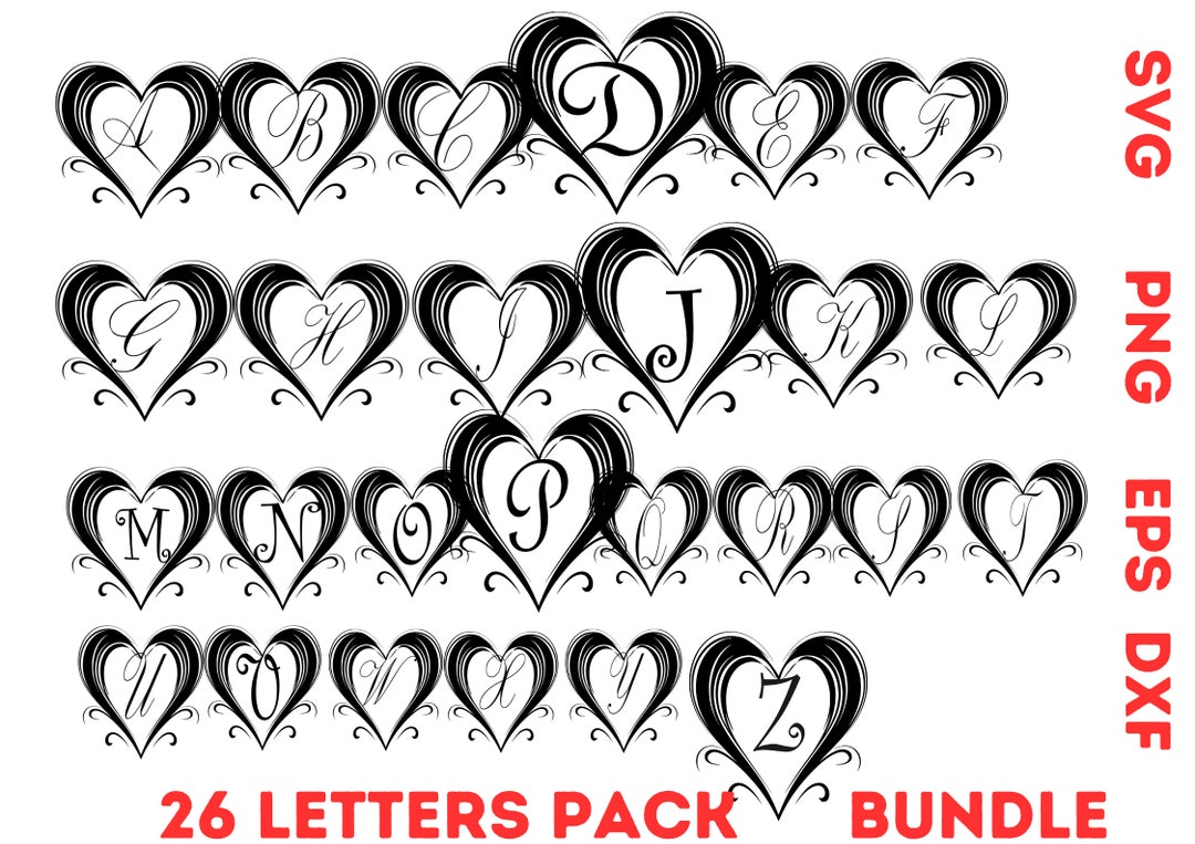 Heart Letter Monograms SVG Bundle, Heart Monogram Alphabet, Heart ...