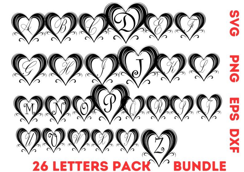 Heart Letter Monograms SVG Bundle, Heart Monogram Alphabet, Heart ...