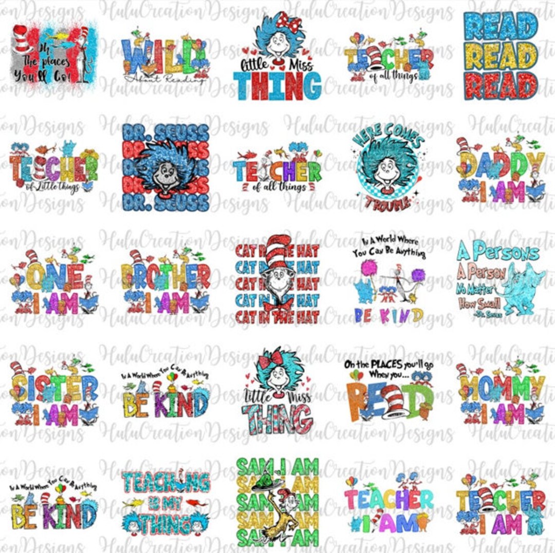 Dr. Suess Png Bundle 25 Embroidered Little Miss Thing, Cat in the Hat ...