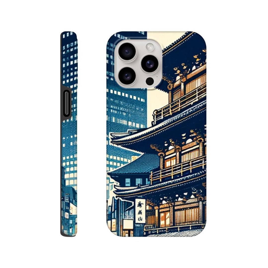 Japanese City Rooftop View Hokusai Style Phone Case for iPhone 15 14 13 ...