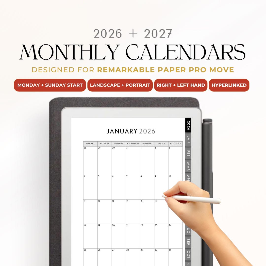 2026 Monthly Calendars for Remarkable Move | 2026 + 2027 | Minimalist ...