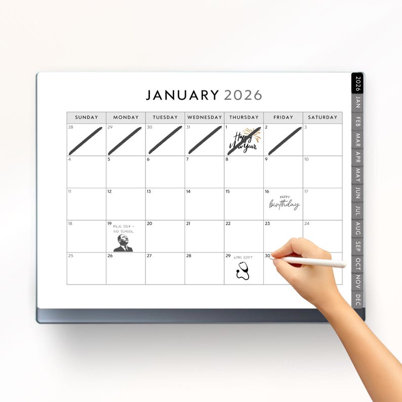 2026 Monthly Calendars for Remarkable 2 | Minimalist | Right Hand ...