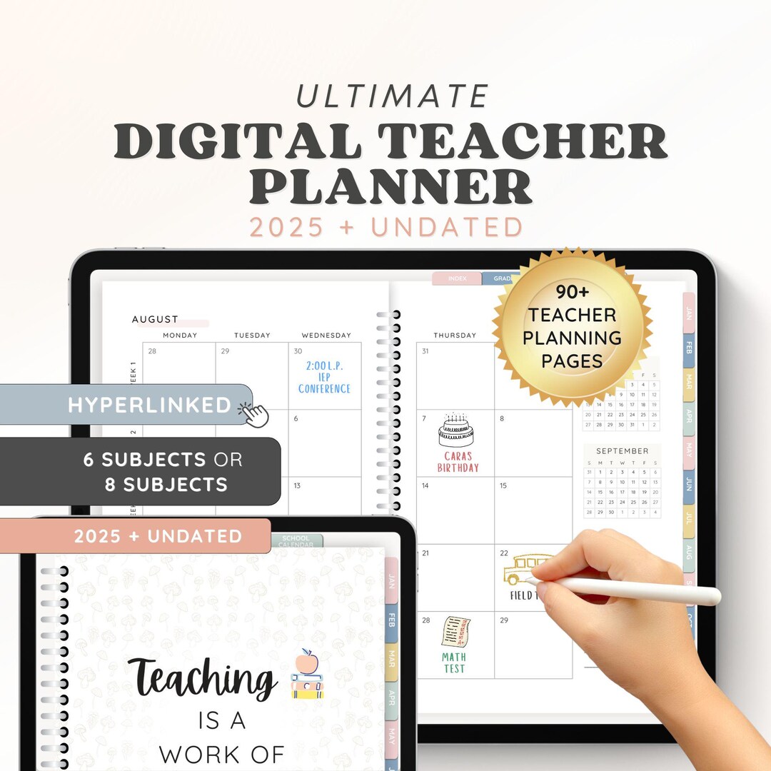 Digital Teacher Planner | 2025 & Undated | Simple Minimal Teacher ...