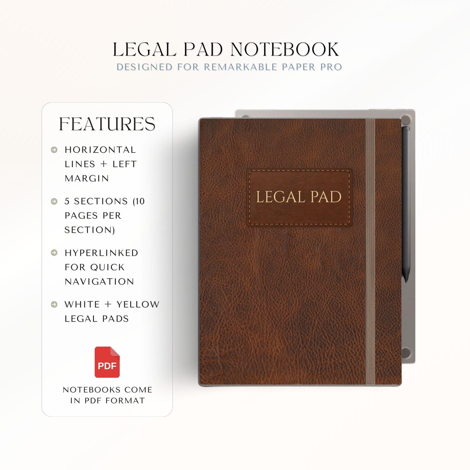 Legal Pad Notebook for Remarkable Paper Pro | Lined Legal Pad Notebook ...