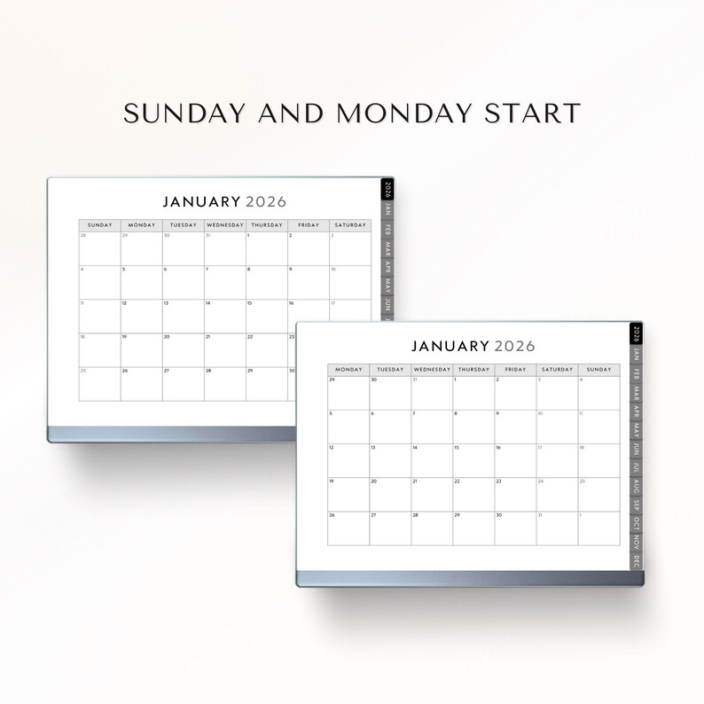 2026 Monthly Calendars for Remarkable 2 | Minimalist | Right Hand ...