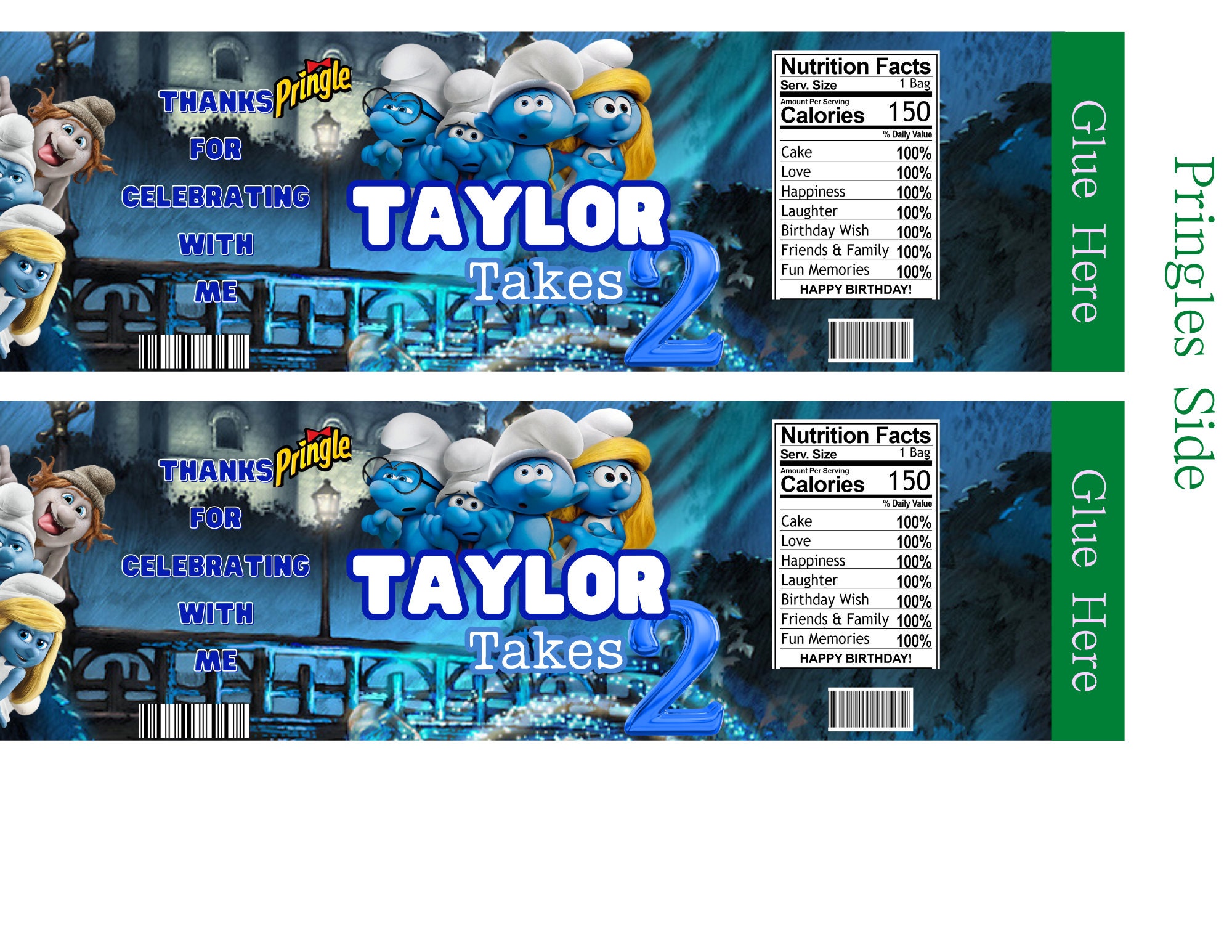 Smurf Digital Chip Bags Water Bottle Party Box Canva Editable - Etsy