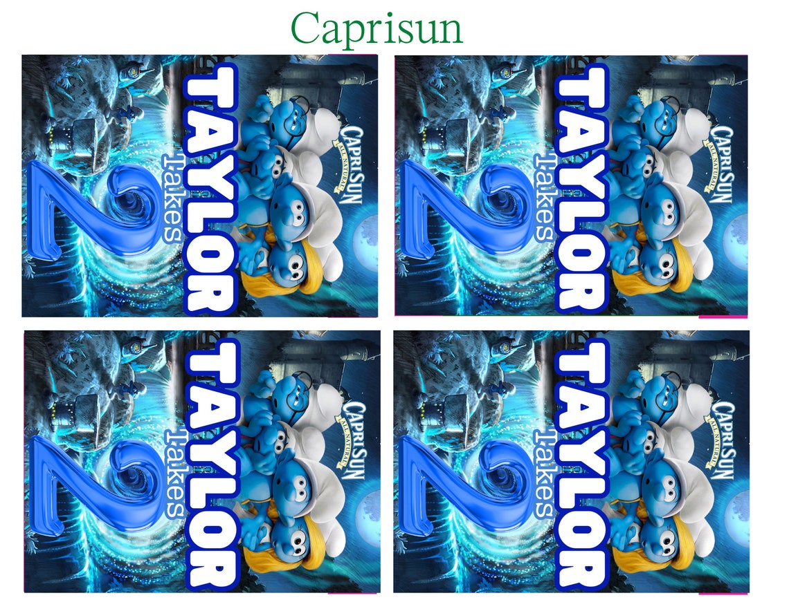 Smurf Digital Chip Bags Water Bottle Party Box Canva Editable - Etsy