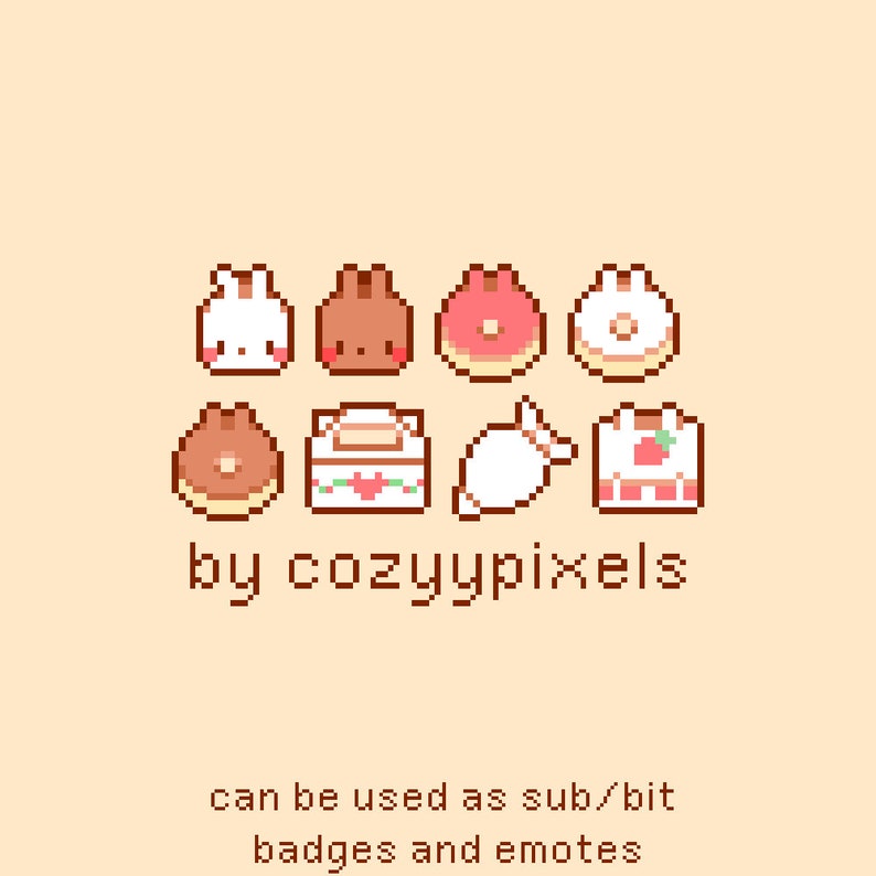 Bunny Bakery Pixel Twitch Sub Bit Badges, Twitch Stream Emotes, Kawaii ...