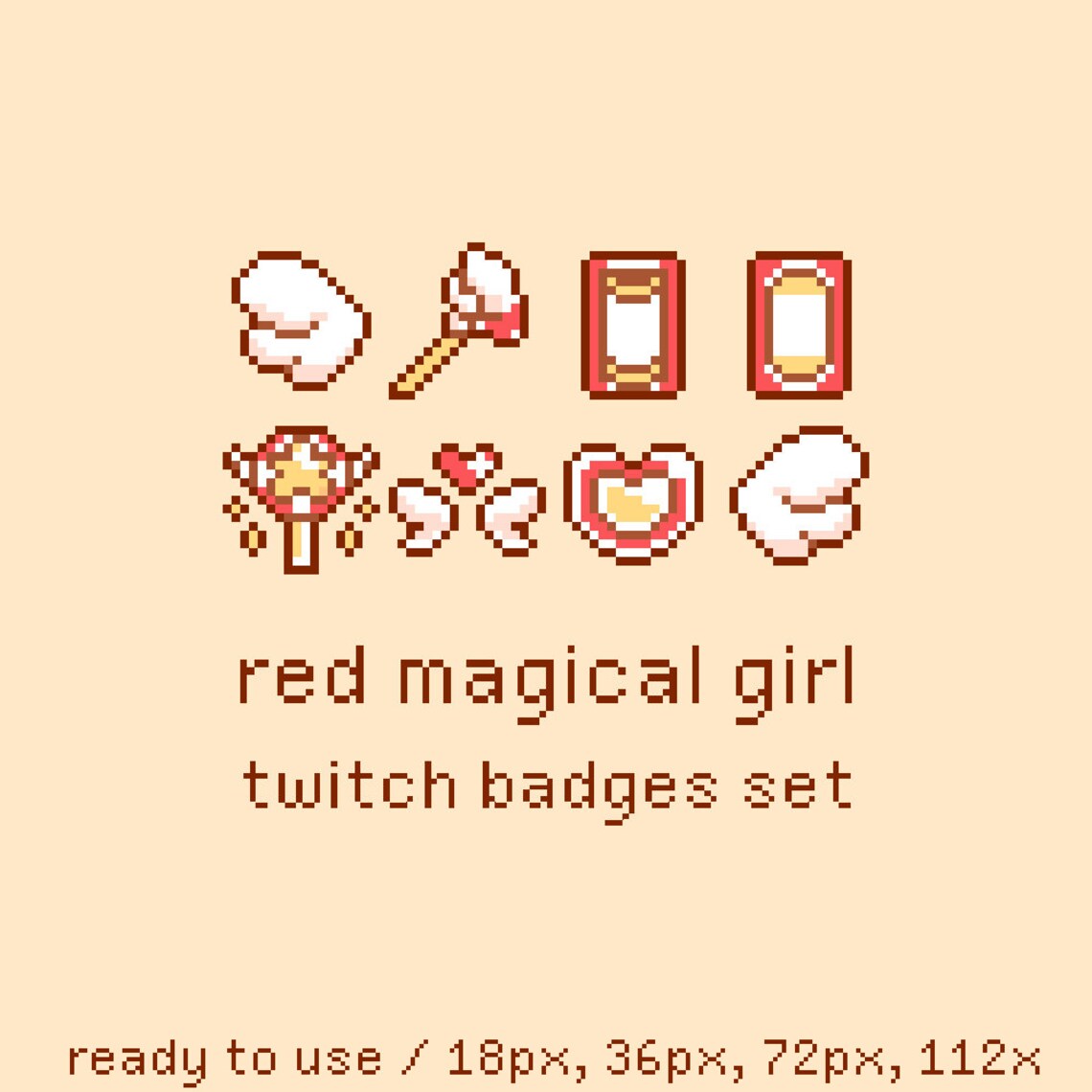 Red Magical Girl Pixel Twitch Sub Bit Badges, Twitch Stream Emotes ...