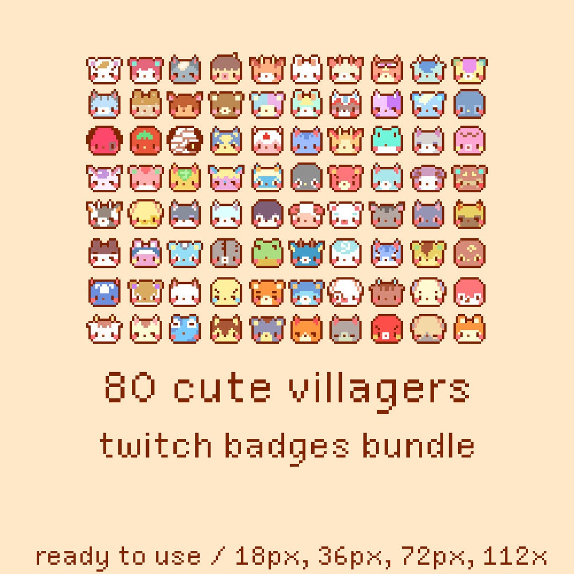 80 More Cute Villagers Pixel Twitch Sub Bit Badges, Twitch Stream ...