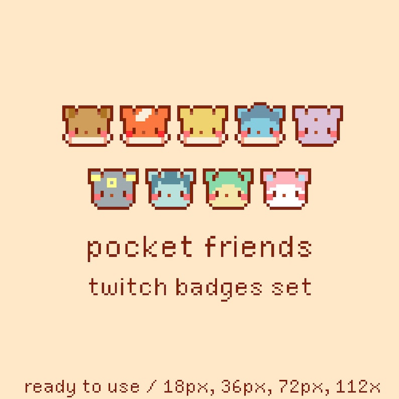 FREE Pocket Friends Set Pixel Twitch Sub Bit Badges, Twitch Stream ...