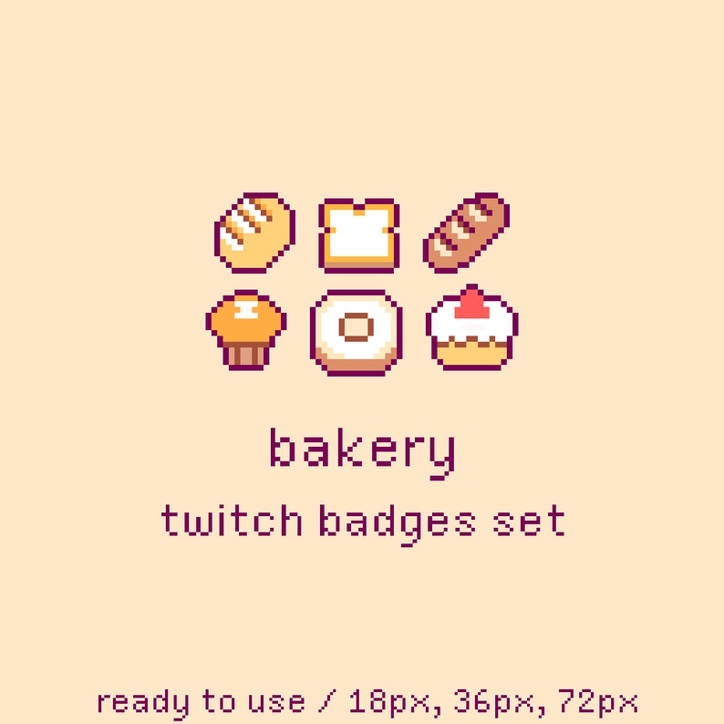 Bakery Pixel Twitch Sub Badges Set, Bit Badges, Kawaii Bread Cake Pixel ...